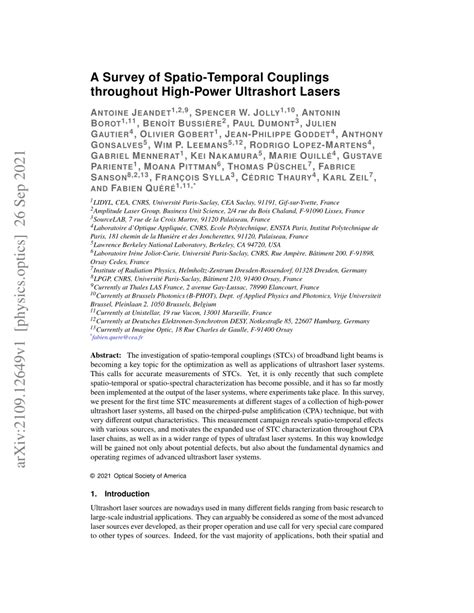 Pdf A Survey Of Spatio Temporal Couplings Throughout High Power Ultrashort Lasers