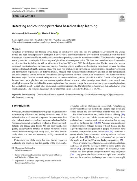 detecting and counting pistachios based on deep learning request pdf