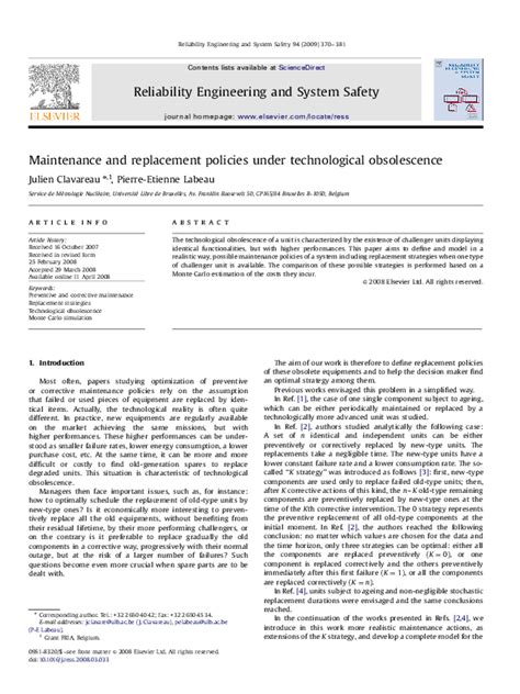 Pdf Maintenance And Replacement Policies Under Technological Obsolescence