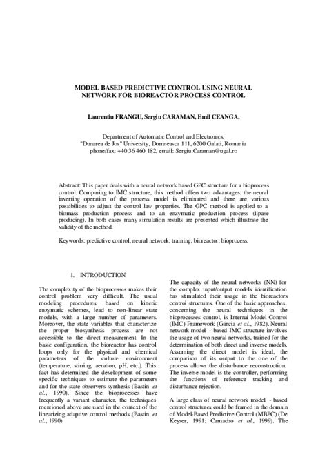 Pdf Model Based Predictive Control Using Neural Network For