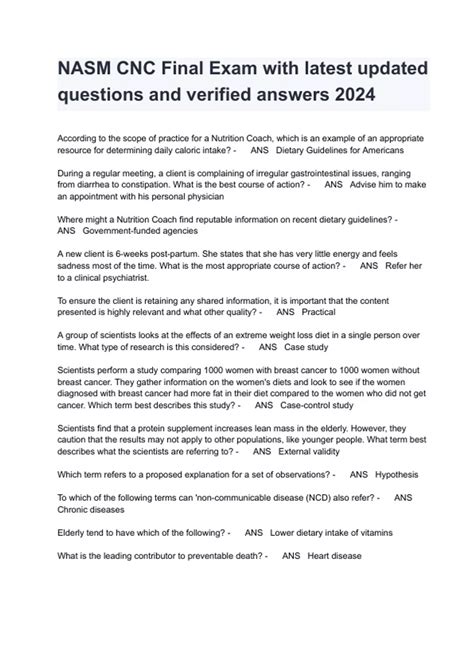 Nasm Cnc Final Exam With Latest Updated Questions And Verified Answers 2024 Nasm Cnc Stuvia Us