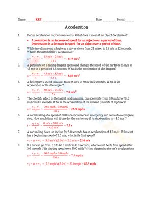 Acceleration Answers Worksheets