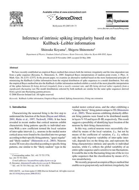 Pdf Inference Of Intrinsic Spiking Irregularity Based On The Kullbackleibler Information