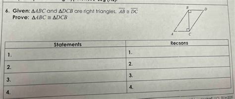 Solved 6 Given Abc And Dcb Are Right Triangles Overline Ab≌