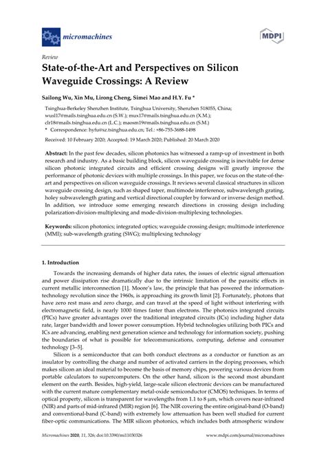 Pdf State Of The Art And Perspectives On Silicon Waveguide Crossings