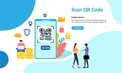 Qr 코드 스캔 개념은 사람들이 스마트폰을 사용 하 여 코드를 스캔 합니다 웹 방문 페이지 Ui 모바일 앱 배너 템플릿에 적합