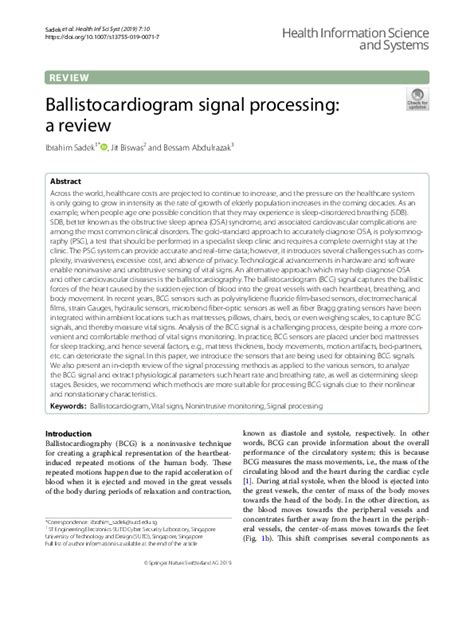 Pdf Ballistocardiogram Signal Processing A Review