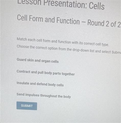 Solved Cell Form And Function Round Of Match Each Cell Chegg
