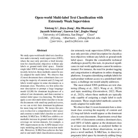 Open World Multi Label Text Classification With Extremely Weak