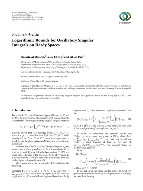 Pdf Logarithmic Bounds For Oscillatory Singular Integrals On Hardy Spaces