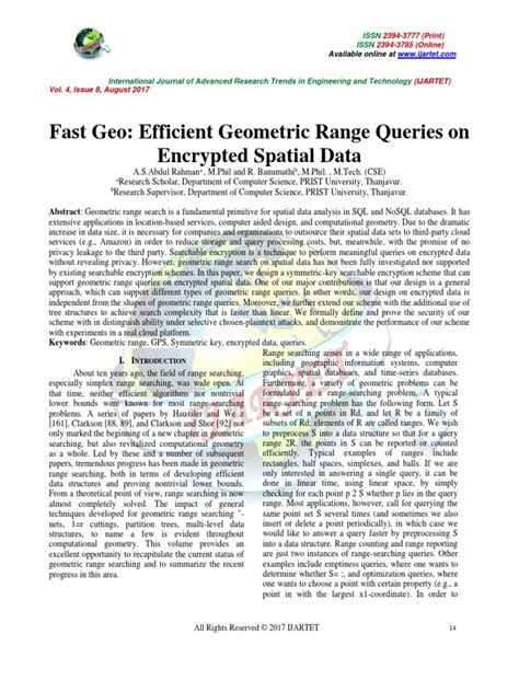 Fast Geo Efficient Geometric Range Queries On Pdf Spatial Analysis