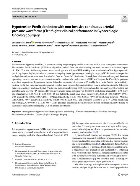 Pdf Hypotension Prediction Index With Non Invasive Continuous Arterial Pressure Waveforms