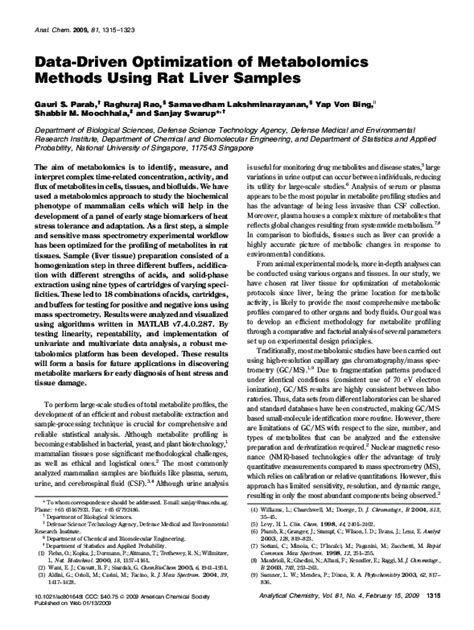 Pdf Data Driven Optimization Of Metabolomics Methods Using Rat Liver Samples