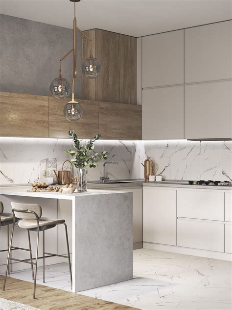 Мрамор белого цвета на кухне Кухня Серые столешницы Плитка