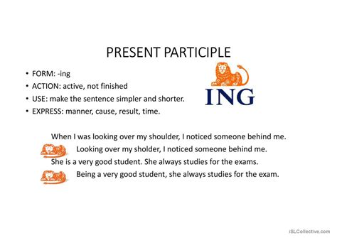 participle clauses grammar guide english esl powerpoints