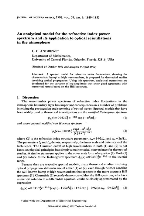 Pdf An Analytical Model For The Refractive Index Power Spectrum And Its Application To Optical