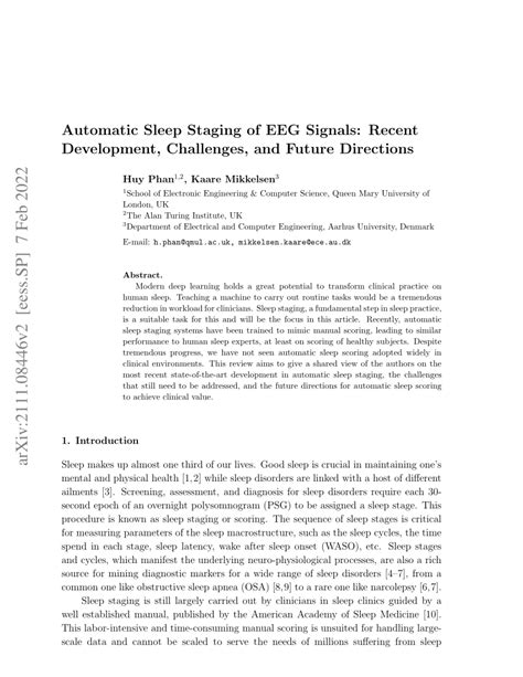 Pdf Automatic Sleep Staging Of Eeg Signals Recent Development Challenges And Future Directions