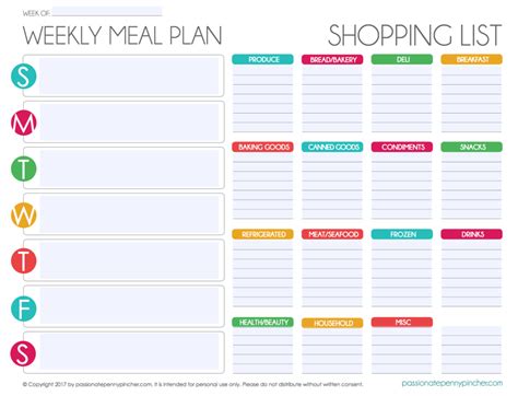 Meal Plan Grocery List Template