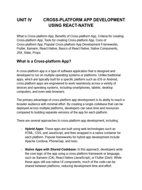 Unit 4 Cross Platform App Development Using React Native 2 Pdf Mobile App Cross