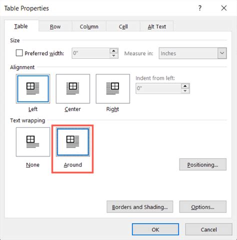 how to wrap text around a table in microsoft word