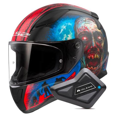 Pack Helmet Intercom Systems Ls2 Rapid Ii Zombie Black Red Ff353
