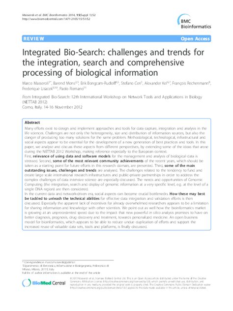 Pdf Integrated Bio Search Challenges And Trends For The Integration Search And Comprehensive