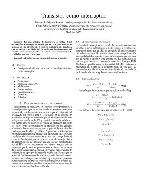 Transistor Como Interruptor Pdf Diodo Emisor De Luz Transistor