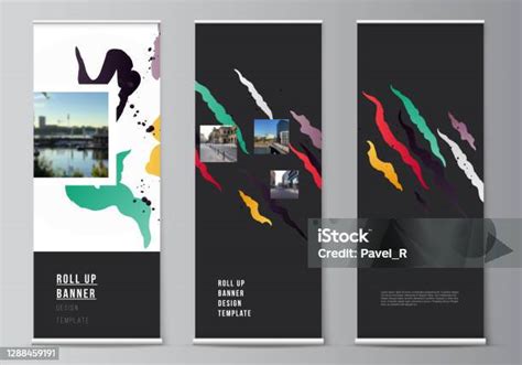 수직 전단지 플래그 디자인 템플릿 배너 스탠드 광고 디자인 모형 기관 기업 비즈니스 포트폴리오 피치 데크 스타트업을 위한 모형 디자인 템플릿의 벡터 레이아웃 광고에 대한