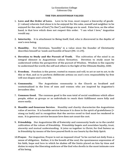 Ten Augustinian Values Pdf