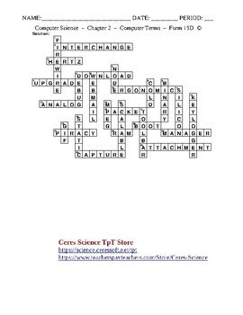 Computer Terms HS Computer Science Crossword With Word Bank