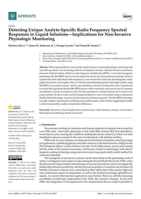 Pdf Detecting Unique Analyte Specific Radio Frequency Spectral Responses In Liquid Solutions