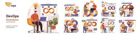 DevOps Concept Isolated Person Situations Collection Of Scenes With Programmers Working On