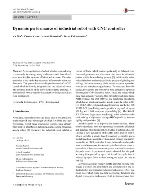 Pdf Dynamic Performance Of Industrial Robot With Cnc Controller