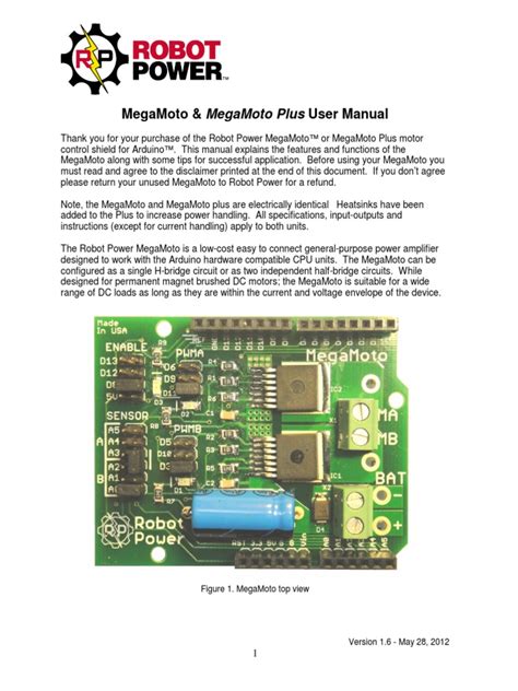 Megamoto Plus Motor Control Shield For Arduino Pdf Power Supply