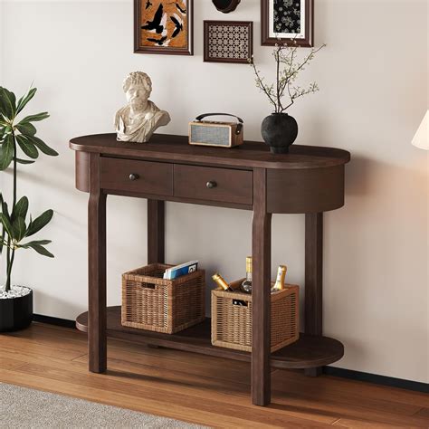 Knocbel Curved Console Table With 2 Drawers And Bottom