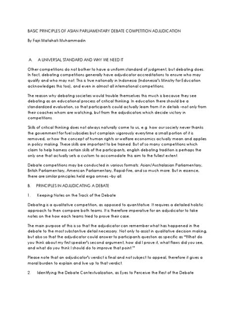 Adjudication In Asian Parliamentary Debate Pdf Argument Public