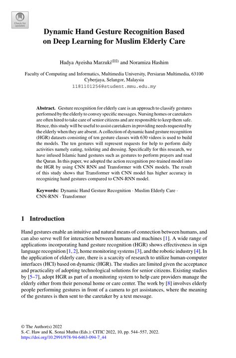 Pdf Dynamic Hand Gesture Recognition Based On Deep Learning For Muslim Elderly Care