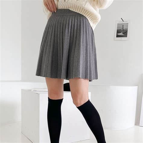 치즈 니트스커트주름스커트미니스커트주름치마플리츠스커트플레어스커트니트치마허리밴딩가을치마테니스스커트밤색