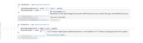 Type Cast Is Redundant Target Type Conditional Expression Not Available In C 73 Use 9
