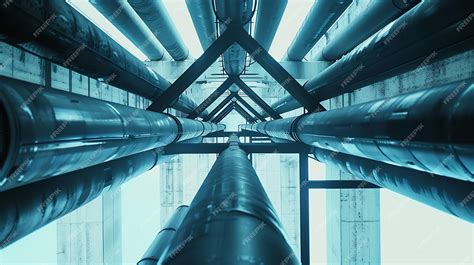 Premium Photo Industrial Long Pipeline With Perspective Going Into The Distance Of Thick Metal