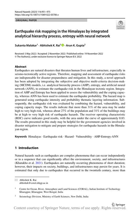 Earthquake Risk Mapping In The Himalayas By Integrated Analytical Hierarchy Process Entropy