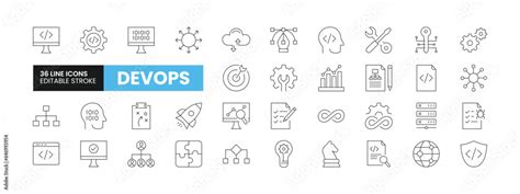 Set Of 36 Devops Line Icons Set Devops Outline Icons With Editable