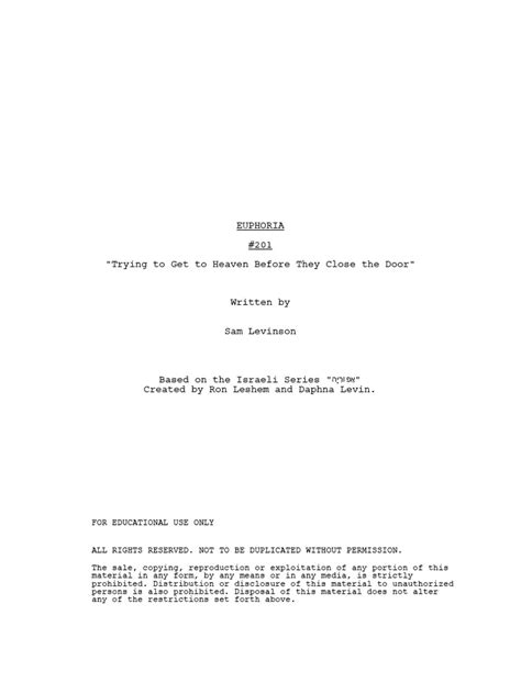 Euphoria 201 Trying To Get To Heaven Before They Close The Door Script Teleplay Pdf