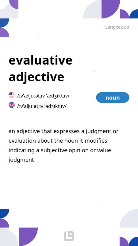 Definition And Meaning Of Evaluative Adjective Picture Dictionary