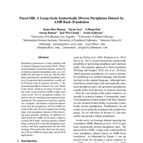 Paraamr A Large Scale Syntactically Diverse Paraphrase Dataset By Amr Back Translation Acl