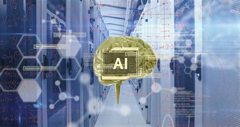 Animation Of Ai Text Brain And Data Processing Over Computer Servers Stock Footage Video Of