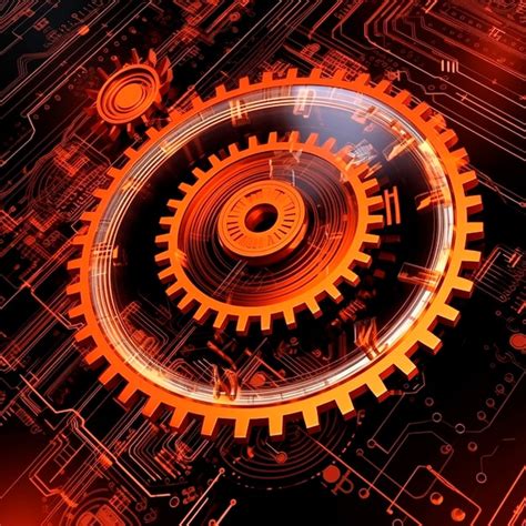 Premium Photo An Orange And Black Computer Screen With Gears And The Words Machine On It
