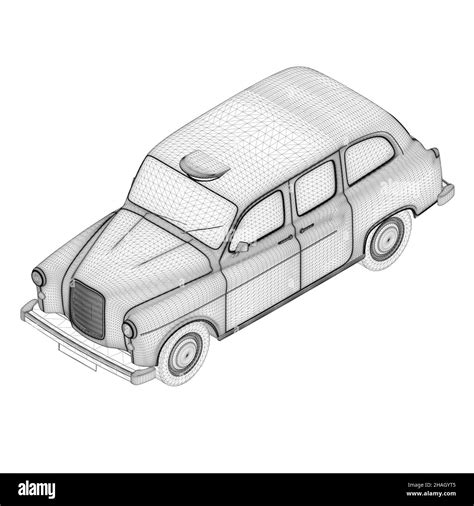 Wireframe Of A Retro Car From Black Lines Isolated On A White