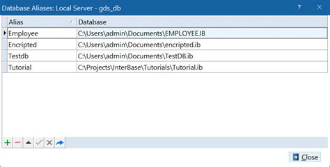 Database Aliases Dialog Interbase