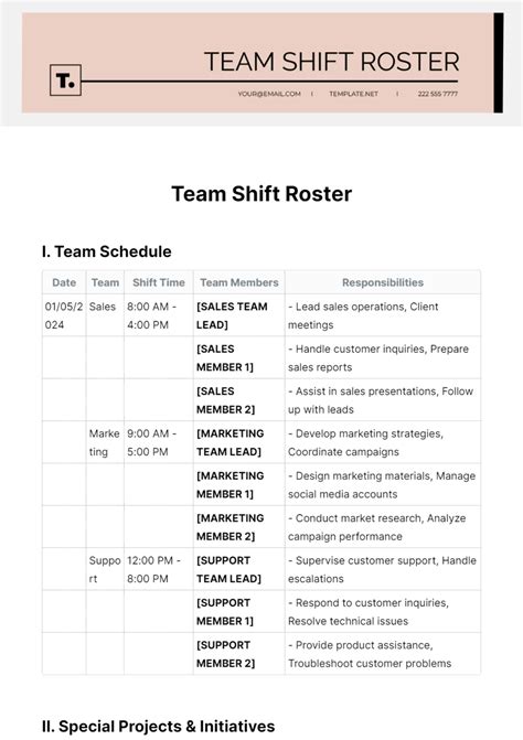 Free Team Shift Roster Template Edit Online And Download